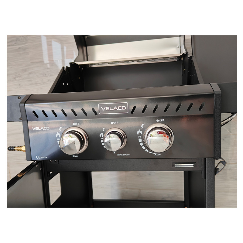 GRILL OGRODOWY GAZOWY Z POKRYWĄ I PÓŁKAMI ZEUS-A CZARNY RUSZT ŻELIWNY 8 ...